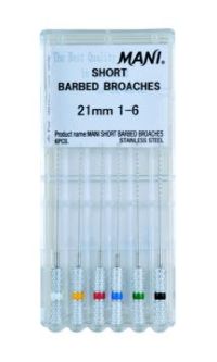 Mani Barbed Broaches 21mm #2-4 assorted 6/pkg